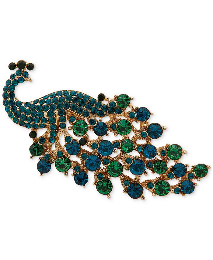 Anne Klein Gold-Tone Blue Teal Multi Peacock Pin - Macy's