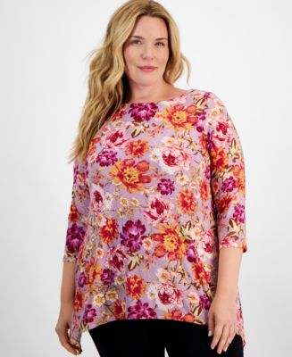 JM Collection Plus Size Riley Garden Swing Jacquard Top, Exclusively at ...