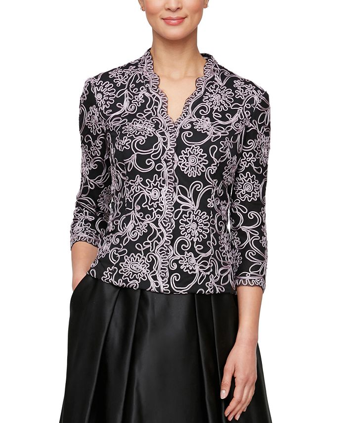 Alex Evenings Women's 3/4-Sleeve Embroidered Blouse - Macy's