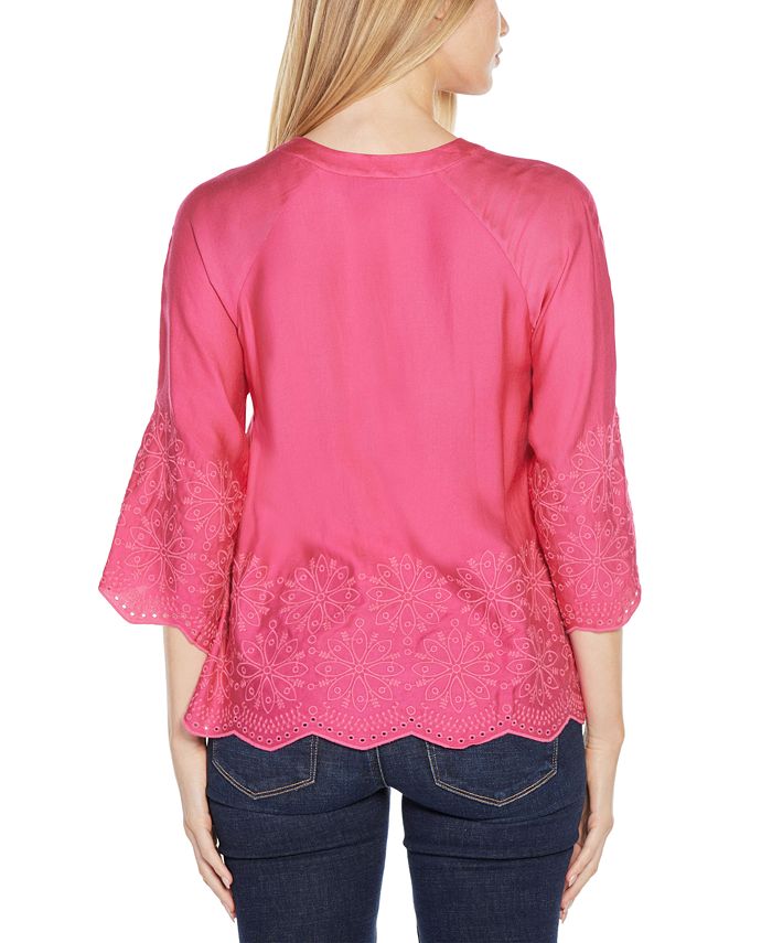 Belldini Women's Raglan 3/4-Sleeve Embroidered Top - Macy's