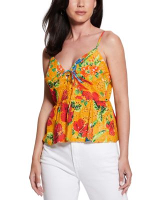 GUESS Women's Stacy Printed Eyelet Peplum Top - Macy's