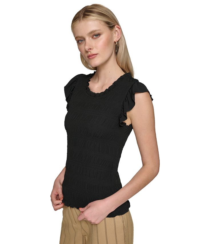 KARL LAGERFELD PARIS Women's Smocked Ruffled Top - Macy's