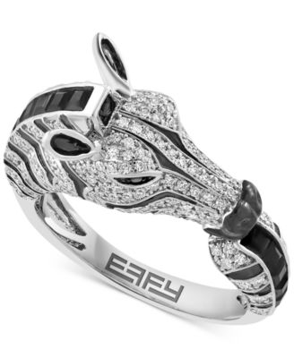 EFFY® Onyx & Diamond (1/2 ct. t.w.) Zebra Ring in 14k White Gold - Macy's