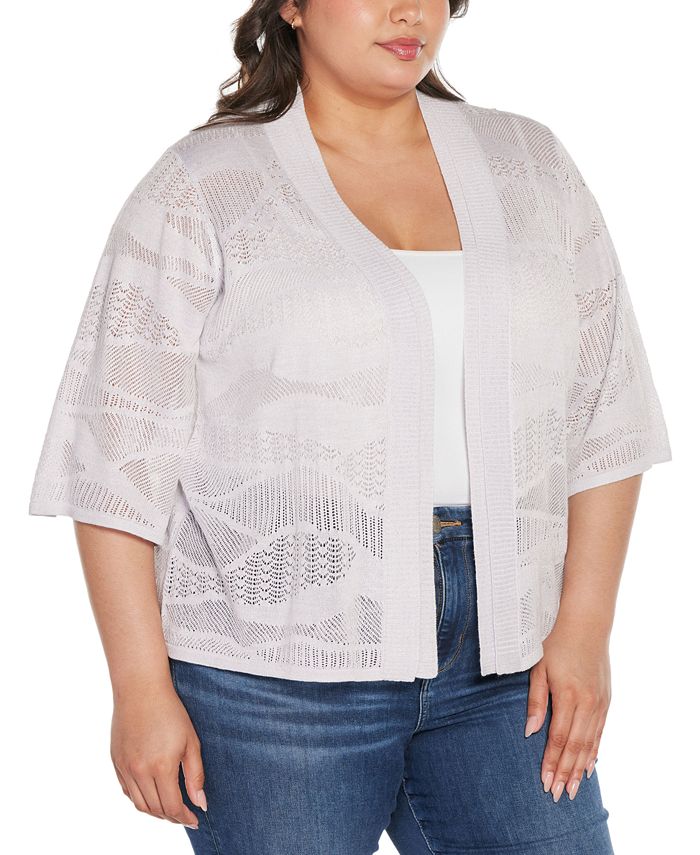 Belldini Black Label Plus Size Metallic Pointelle Stitch Cardigan ...