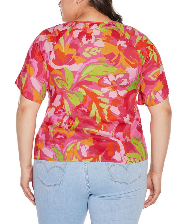 Belldini Black Label Plus Size Abstract Floral Cutout Detail Top - Macy's