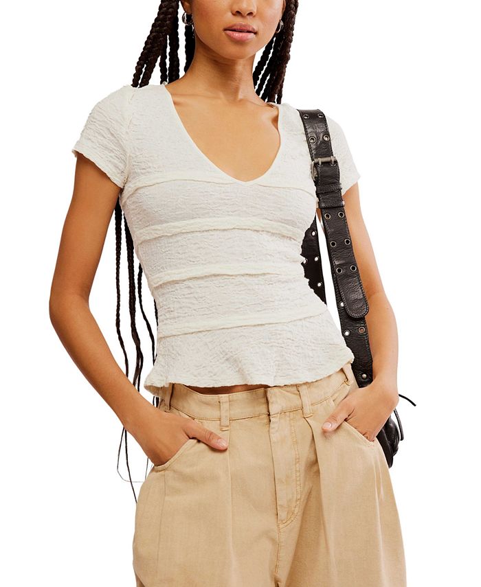 Free People Women's Krystal Textured V-Neck Tee - Macy's