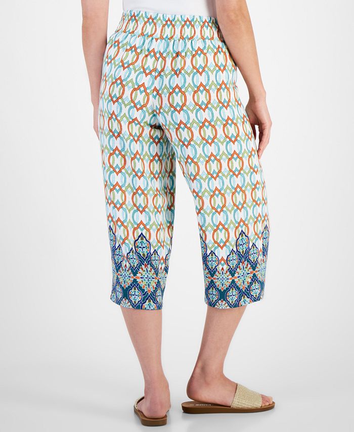 JM Collection Petite Border-Print Pull-On Cropped Pants, Created for ...