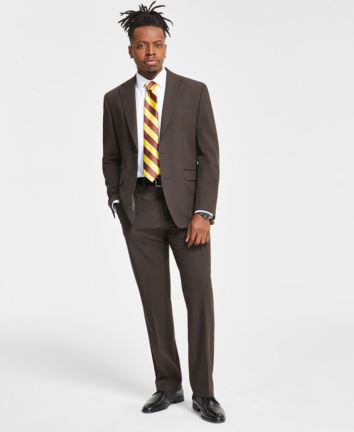 Tayion Collection TAYION Men Classic Fit Brown & Gold Suit Separate ...