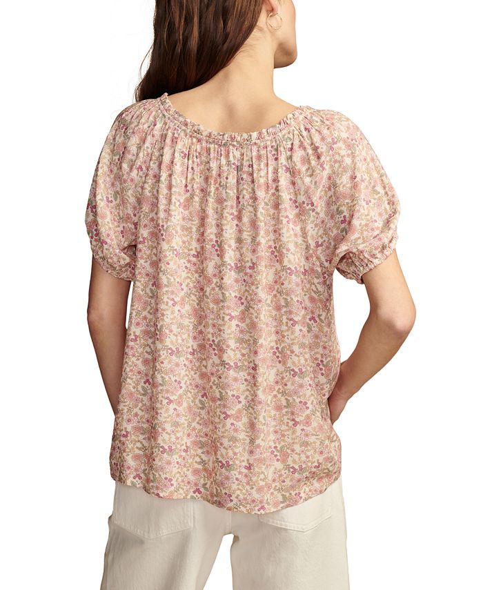 Lucky Brand Women's Notched Short-Sleeve Peasant Top - Macy's