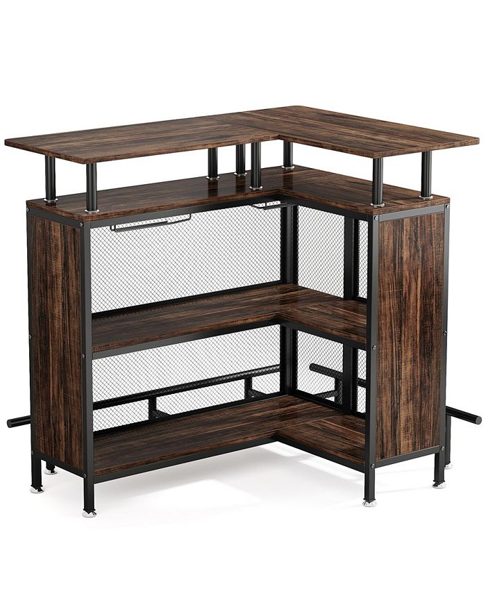 Tribesigns Home Bar Unit, L-Shaped Bar Table with Stemware Racks and 2 ...