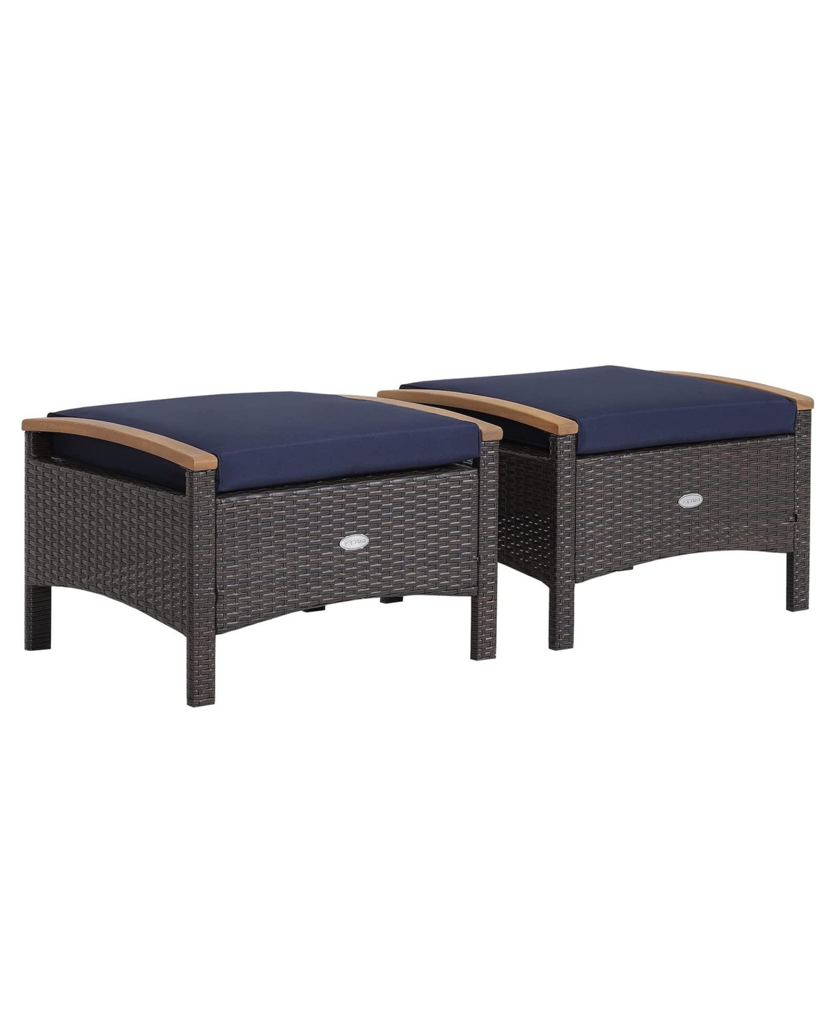 Click here for Set of 2 Fade-Resistant Wicker Patio Ottoman - Blu... prices