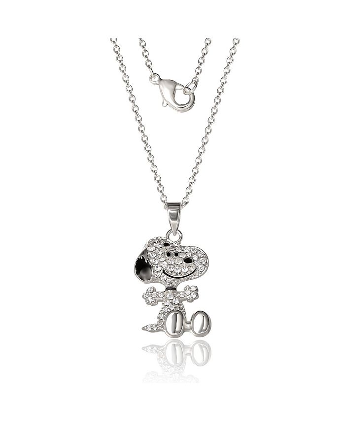 Peanuts Snoopy Silver Plated 3D Pave Pendent, 18'' Chain - Macy's