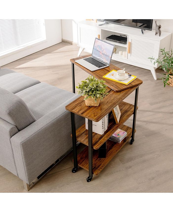 Slickblue 360° Rotating Sofa Side Table with Storage Shelves and Wheels ...