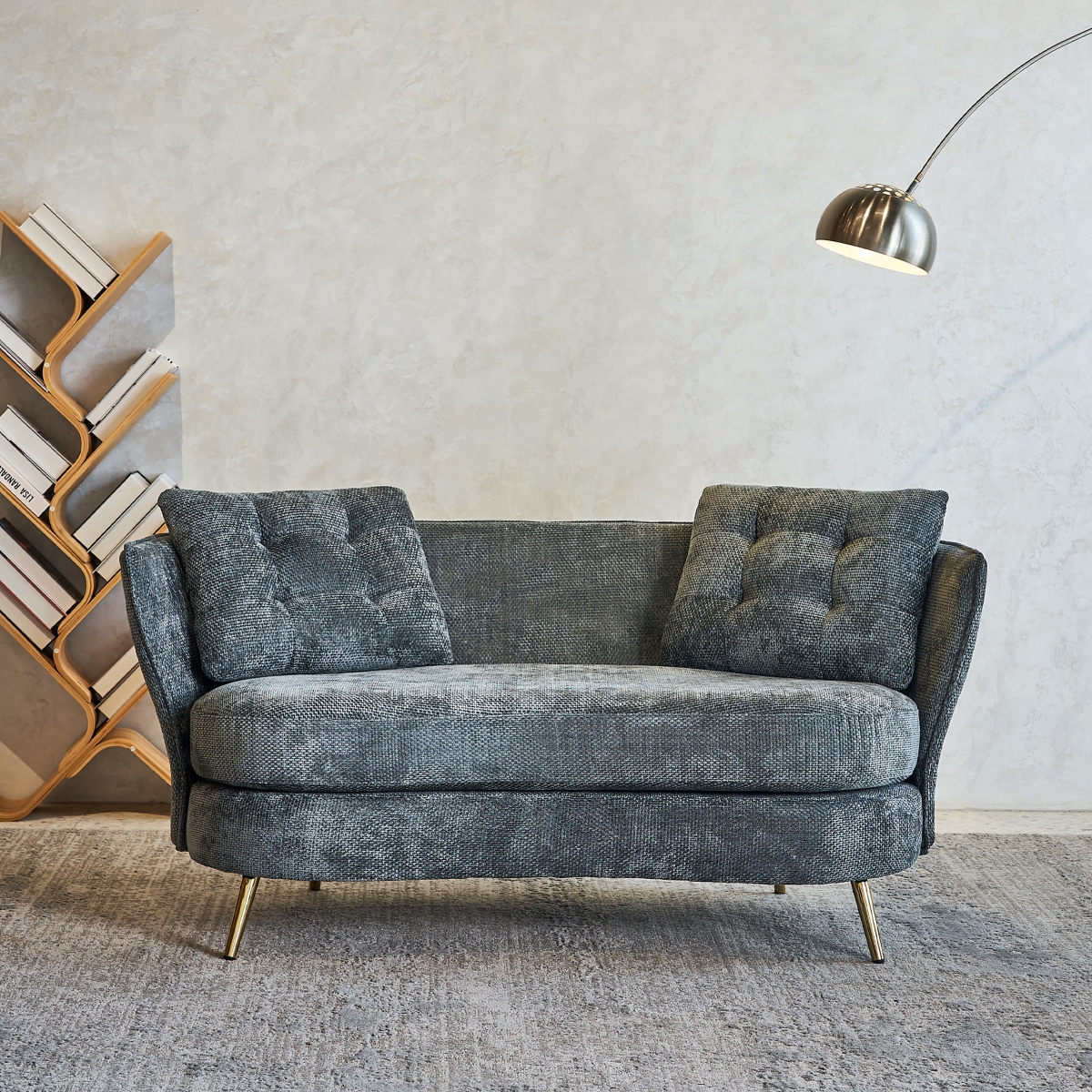 Click here for Streamdale Grey Polyester Loveseat with Golden Met... prices