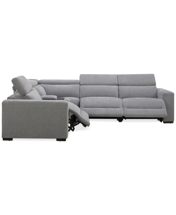 Furniture Nevio 5-Pc. Fabric Power Headrest L-Shape Sectional and ...