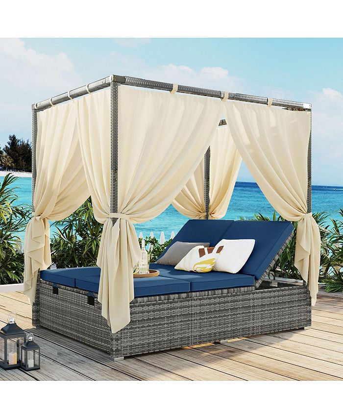 Simplie Fun Adjustable Sun Bed With Curtain, High Comfort, With 3 ...