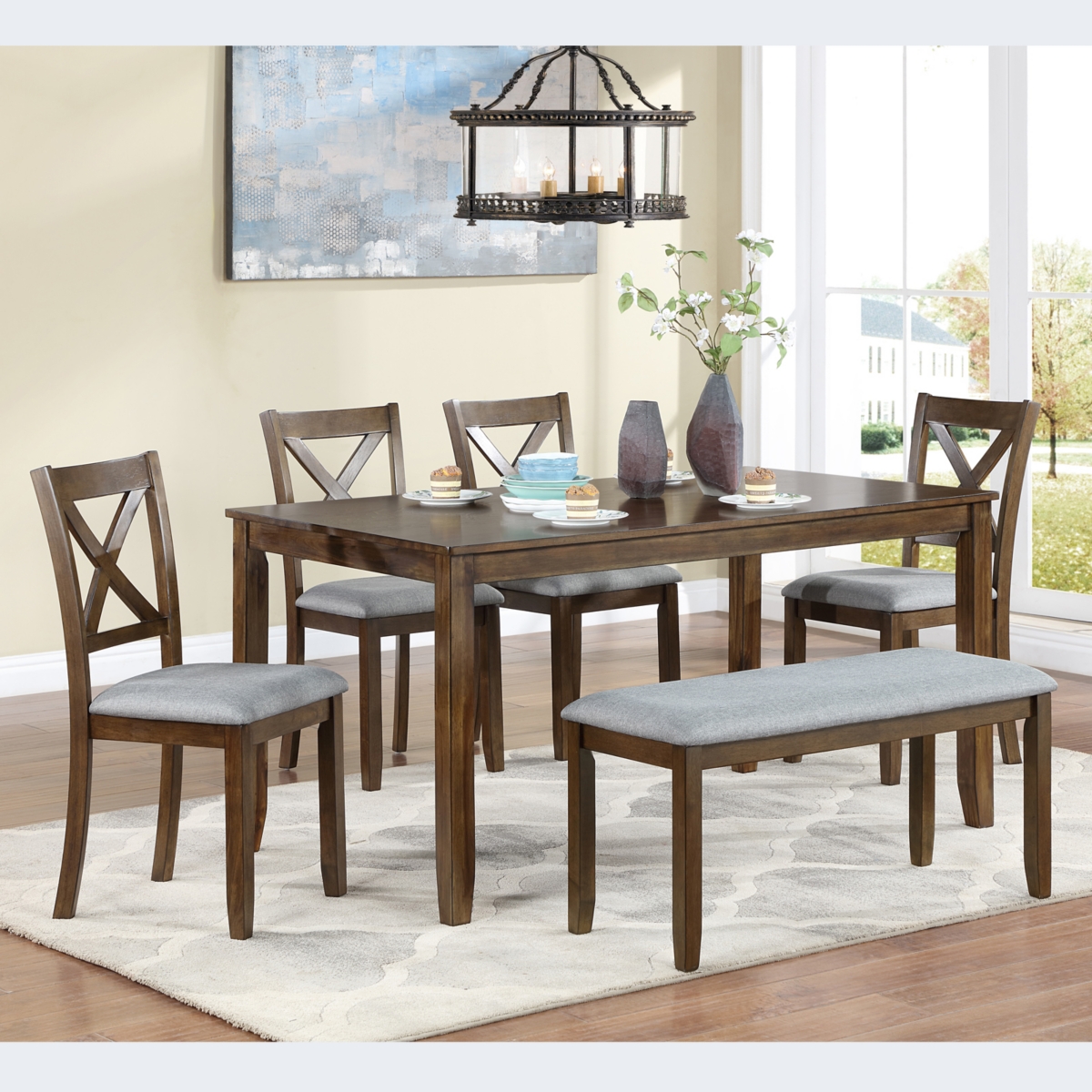 Click here for Streamdale Walnut Dining Table Set with Bench for... prices