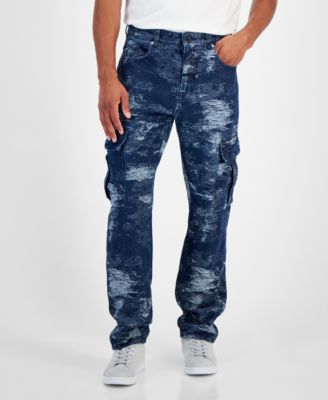 GUESS Men's Julian Straight Leg Textured Denim Cargo Pants - Macy's