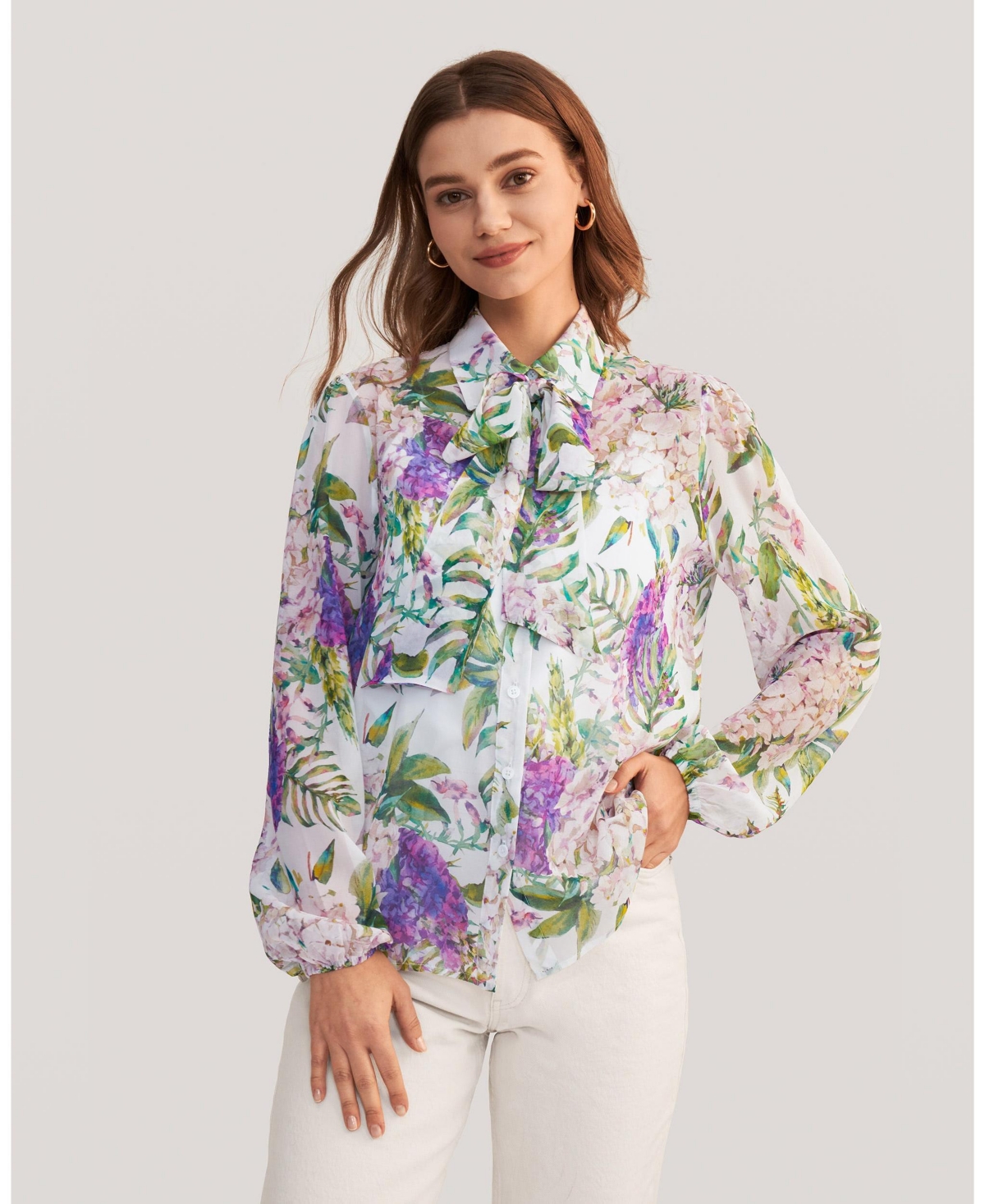 Click here for Lilysilk Womens Floral Printed Silk Blouse - Purpl... prices