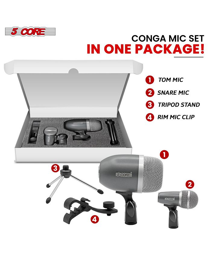 5 Core Conga Tom Snare Microphone Set Cardioid Dynamic Instrument Mic ...