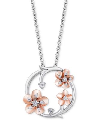 Diamond Mulan Flower Pendant Necklace (1/10 ct. t.w.) in Sterling ...
