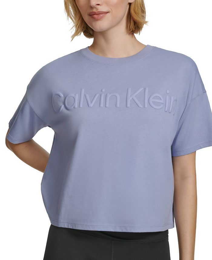 Calvin Klein Women's Cotton Raised Logo Cropped T-Shirt - Macy's