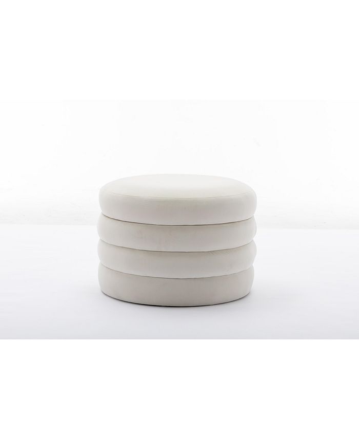 Simplie Fun Velvet Fabric Storage Round Ottoman Footstool With Wooden ...