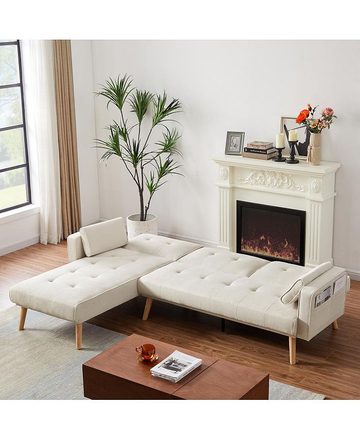 Simplie Fun Convertible Sectional Sofa Sleeper, Left Facing L-Shaped ...