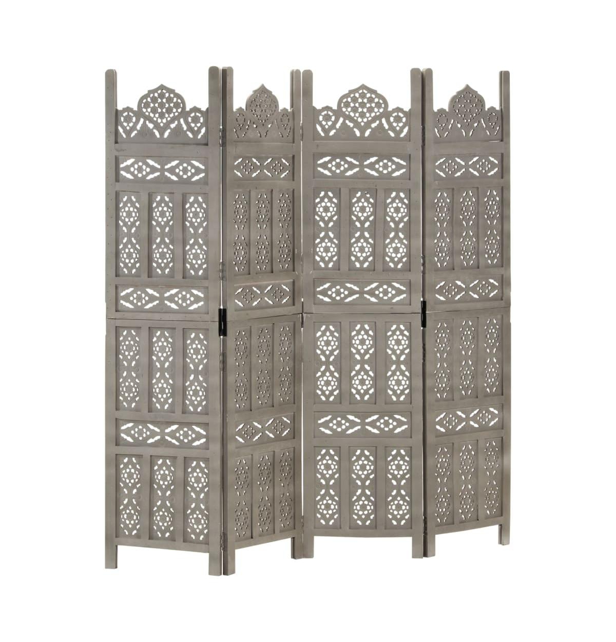 Click here for vidaXL Hand carved 4-Panel Room Divider Gray 63x65... prices