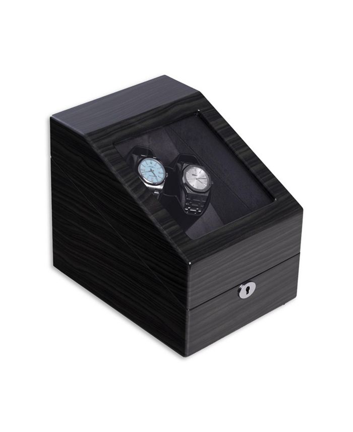 Bey-Berk Polished Ash Wood Two Watch Winder and Three Watch Storage ...