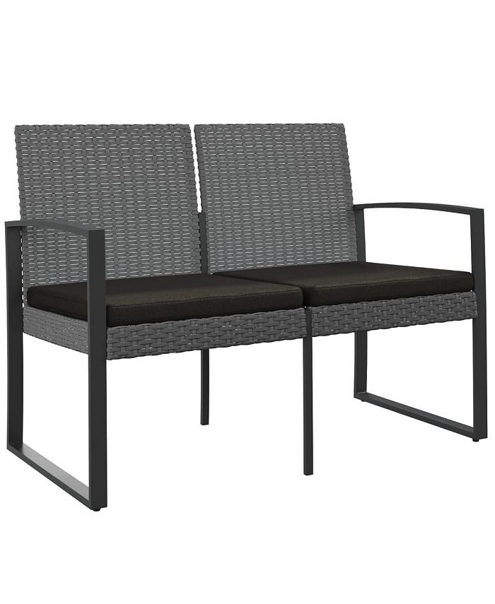 vidaXL 2-Seater Patio Bench with Cushions Dark Gray PP Rattan - Macy's