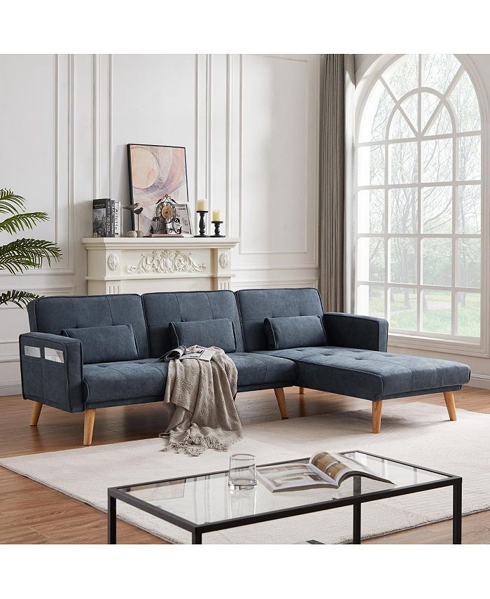 Simplie Fun Convertible Sectional Sofa Sleeper, Right Facing L-Shaped ...