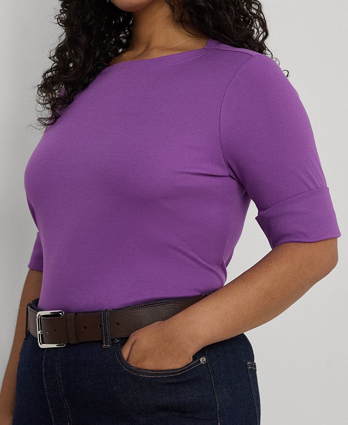 Lauren Ralph Lauren Plus Size Elbow-Sleeve Tee - Macy's