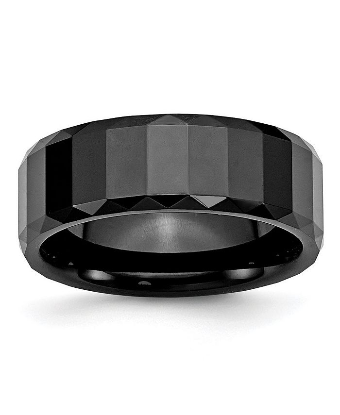 Chisel Ceramic Black Faceted Polished Beveled Edge Wedding Band Ring ...