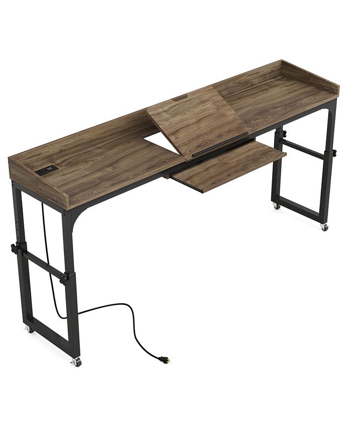 Tribesigns Height Adjustable Overbed Table with Wheels, Queen Size ...