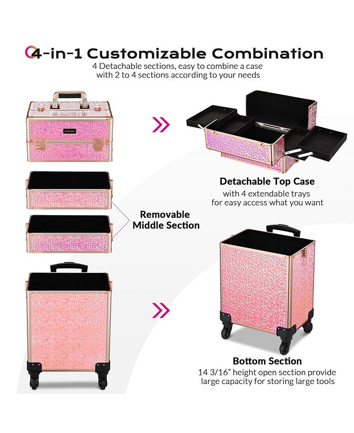 Byootique Rolling Makeup Train Case 4in1 Cosmetic Trolley Organizer ...