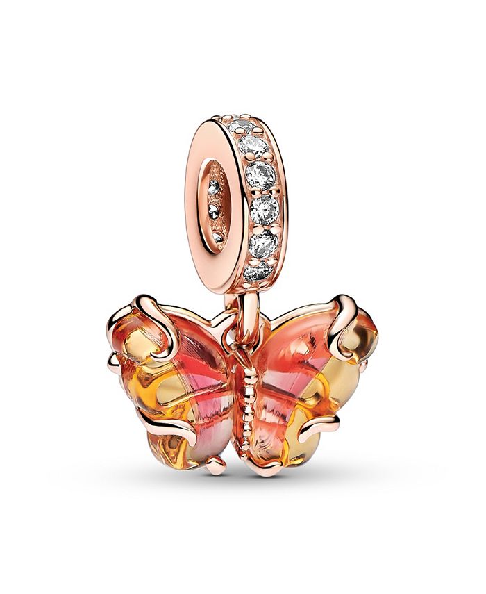 Pandora Rose 14K Gold-Plated Pink Yellow Murano Glass Butterfly Dangle ...