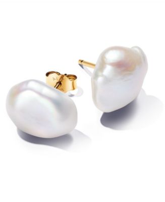 Pandora 14K Gold-Plated Baroque Treated Freshwater Cultured Pearl Stud Earrings - Macy's