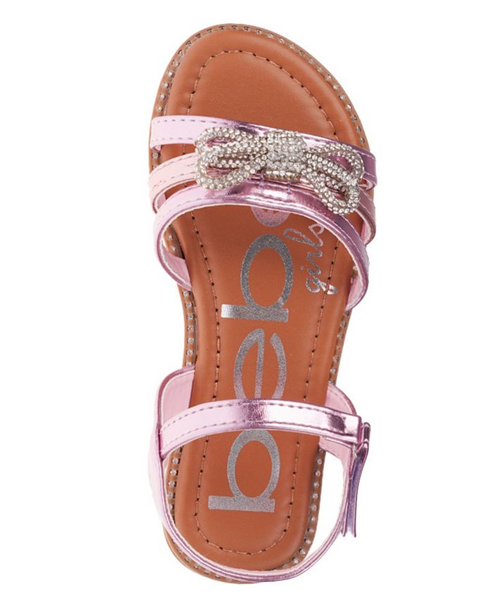Bebe Big Girl's Strappy Sandal with Cute Rhinestone Tubular Bow ...