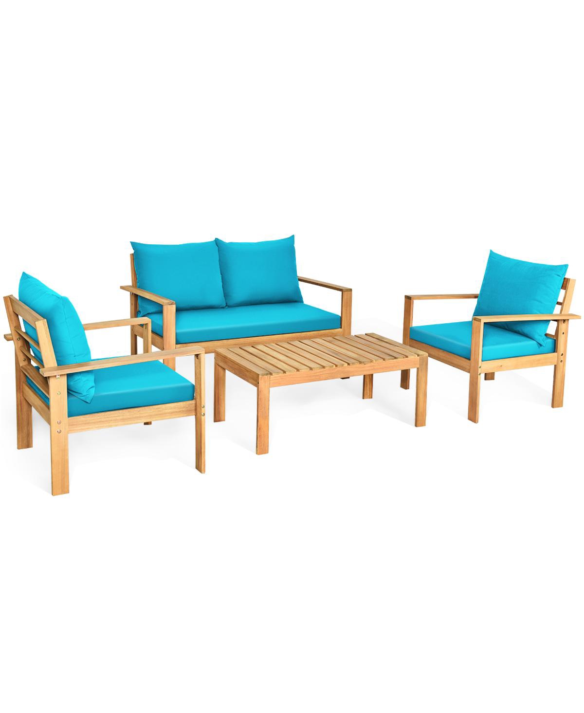 Click here for Gymax 4PCS Patio Acacia Wood Conversation Furnitur... prices