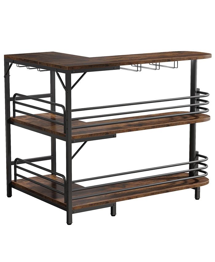Tribesigns L-Shaped Home Bar Unit, 3 Tier Liquor Bar Table with Storage ...
