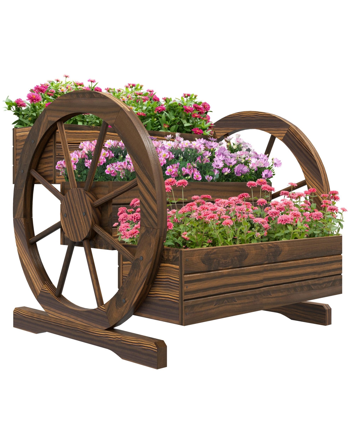 Click here for Outsunny Wooden Wagon Planter Box  Decorative 3-Ti... prices