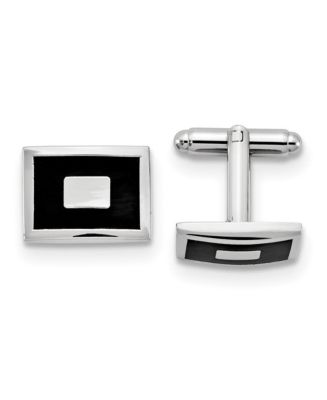 Diamond2Deal Silver-tone Black Enameled Rectangular Cuff Links - Macy's