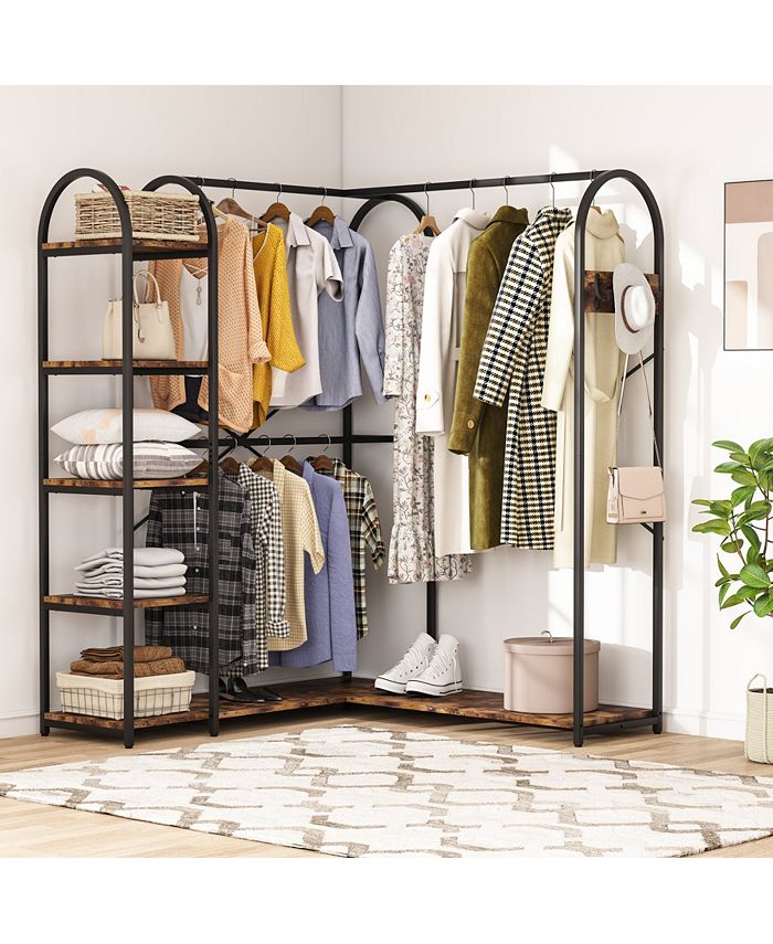 Tribesigns L-Shaped Garment Rack with Shelves, Heavy Duty Corner ...