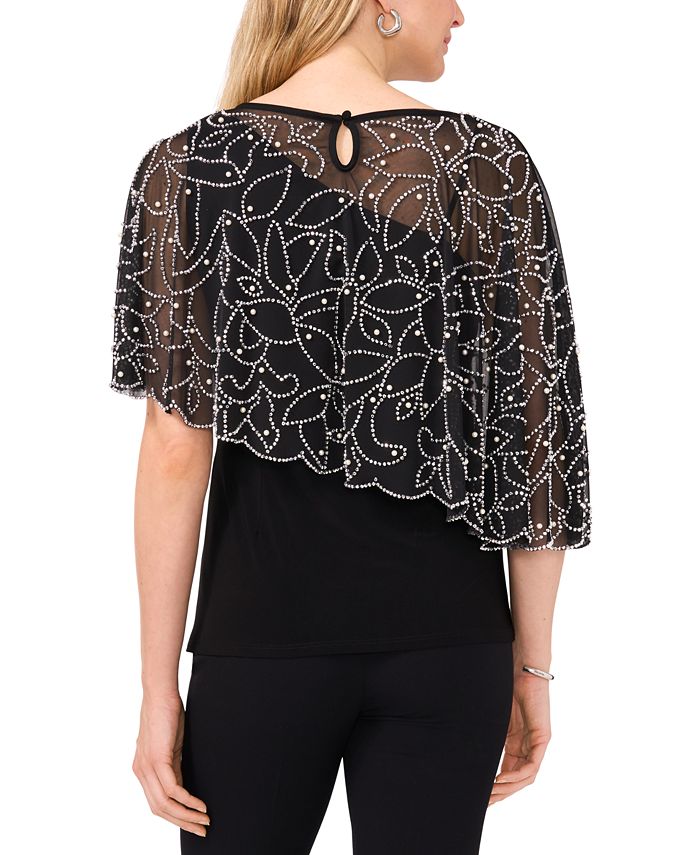 MSK Women's Beaded Chiffon Asymmetrical Short-Sleeve Blouse - Macy's