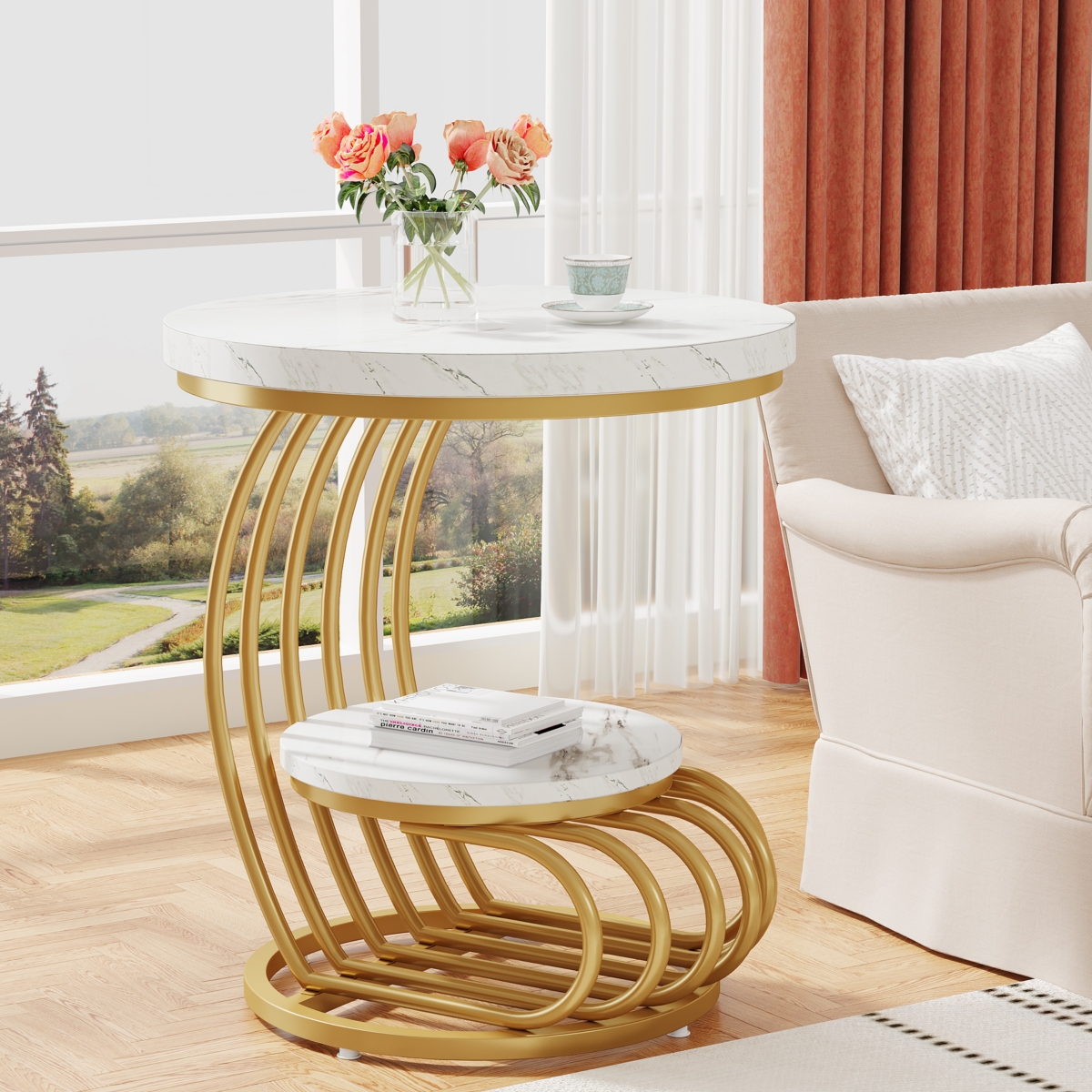Click here for Tribesigns Round End Table: 2 Tiers Faux Marble Si... prices