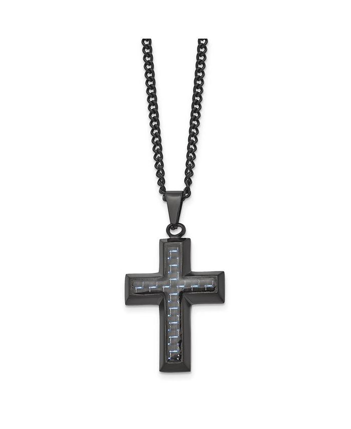 Chisel Blue Carbon Fiber Inlay Cross Pendant Curb Chain Necklace - Macy's