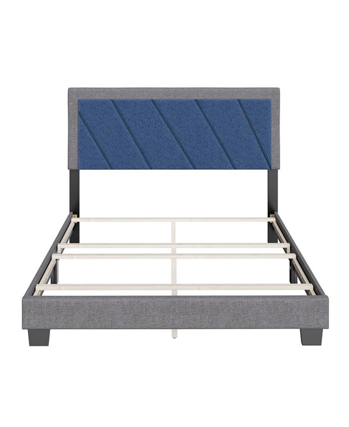 Boyd Sleep Diagonal Upholstered Linen Platform Bed, Queen, Blue and ...