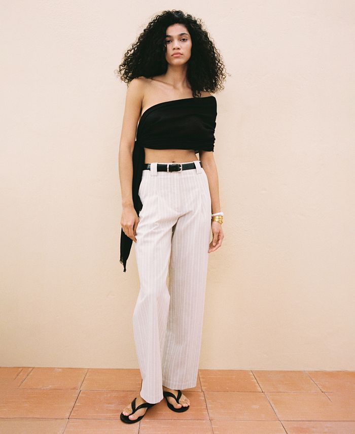 MANGO Women's Straight Striped Pants - Macy's