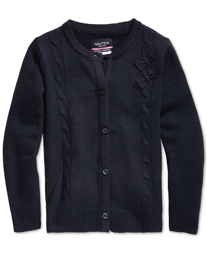 Nautica School Uniform Cable-Knit Bow Cardigan, Little Girls - Macy's